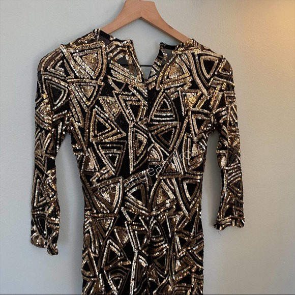 AKIRA | Dresses | Akira Chicago Red Label Black Gold Sequin Triangle ...